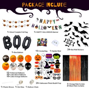 UJoyant 101 Pcs ​Halloween Party Decorations, Halloween Party Supplies - Ghost and Bat Pumpkin Banner, Halloween Multi Balloons, Photo Booth Props, Candy Gift Bags, Spider Wed