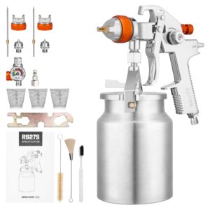 refine hvlp spray gun, siphon air paint sprayer gun with 1.7mm 2mm nozzle sets, 1000cc automotive paint gun with air regulator, professional for car, furniture, house painting