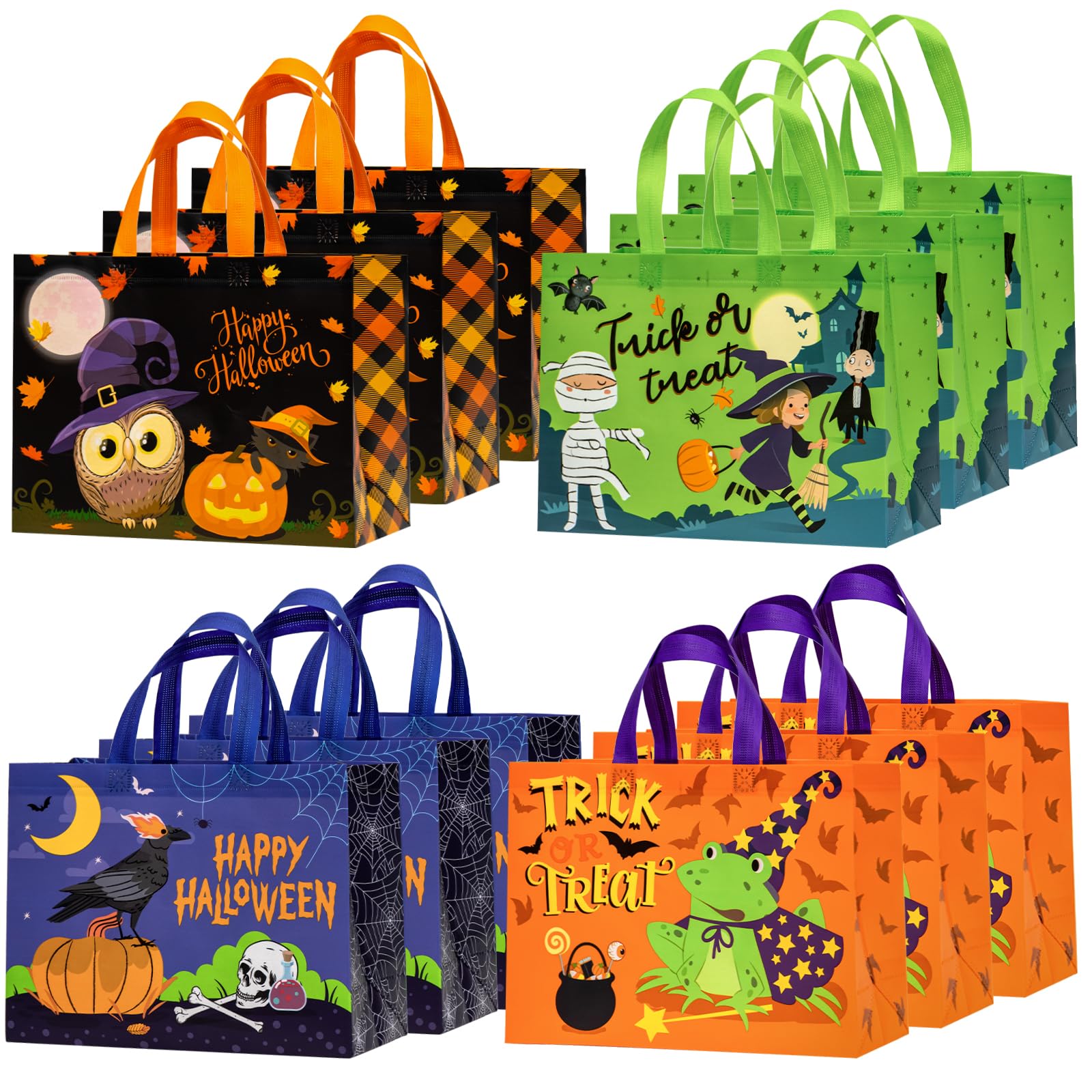 Loveinside Halloween Medium Recycled Gifts Bags with Handles, Reusable Halloween Party Gift Bag, Shopping Bag - 13" x 5" x 10", 12 Pcs