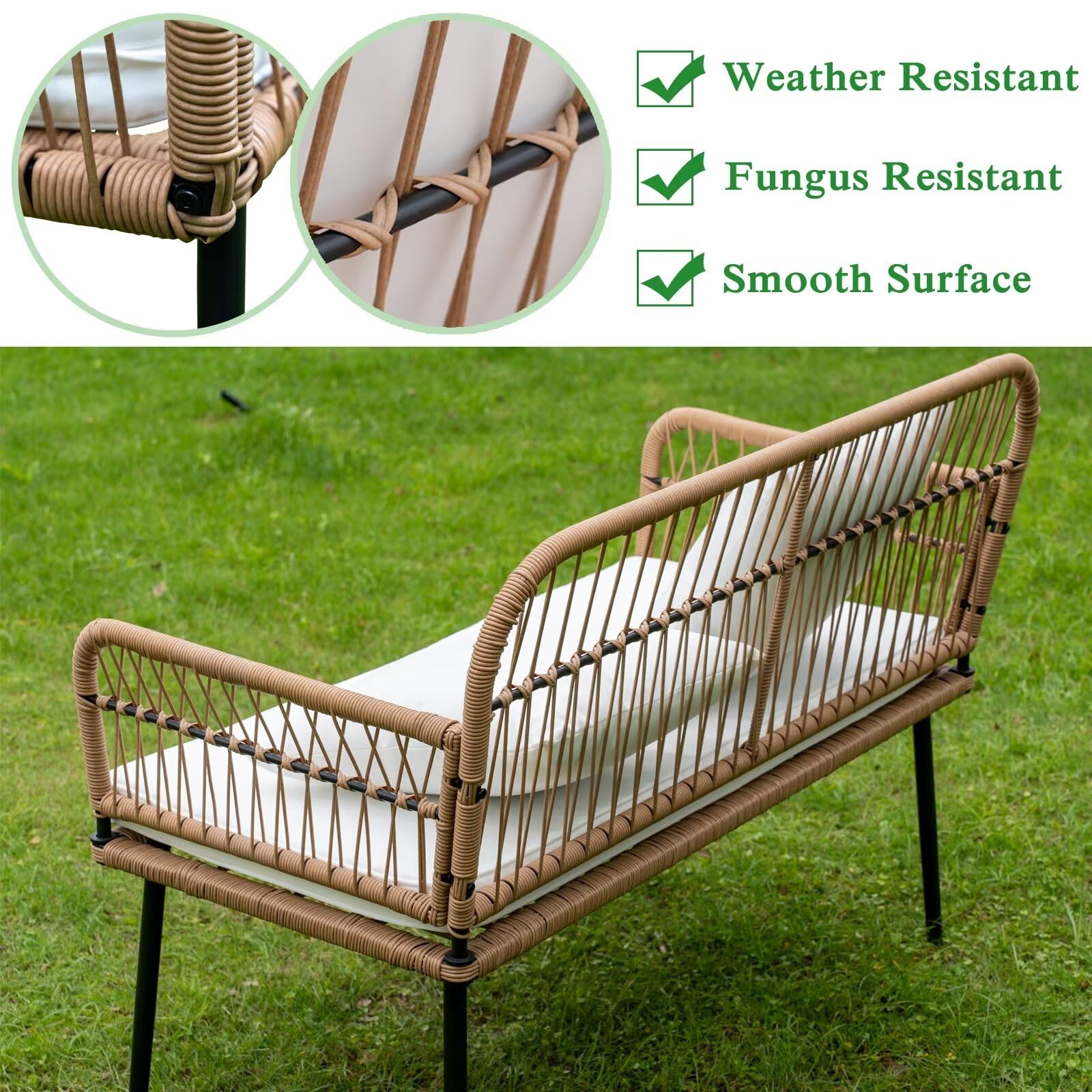 Homsido 41'' Outdoor Patio Loveseat,Patio Furniture Small Boho Outdoor Rattan Woven 2-Seat Chairs Wicker Sofa Garden Conversation Balcony Chair for Yard,Pool or Backyard, Porch