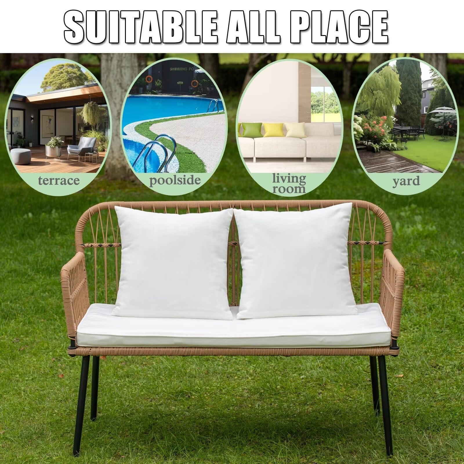 Homsido 41'' Outdoor Patio Loveseat,Patio Furniture Small Boho Outdoor Rattan Woven 2-Seat Chairs Wicker Sofa Garden Conversation Balcony Chair for Yard,Pool or Backyard, Porch