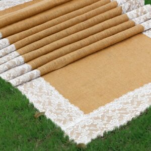 Preboun Wide Natural Burlap Wedding Aisle Runner with Lace Jute Rustic Burlap Aisle Runner for Wedding Ceremony Decorations Outdoor Beach (36 Inch x 20 ft)