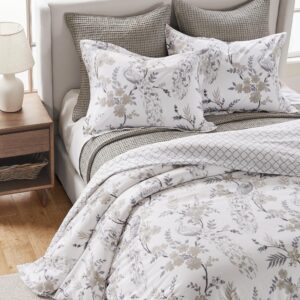 Levtex Home - Pisa Duvet Cover Set Full/Queen + Two Standard Pillow Cases Floral Contemporary Peacock Grey and Taupe (90 x 94in.) Case (26 20in.) Cotton