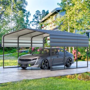 HOMMOW 10'x15' Heavy Duty Carport, Multi-Purpose Shade with Galvanized Steel Roof, Upgraded Extra Large Metal Garage for Car, Boats and Tractors, Car Shelter and Shade