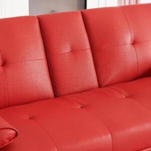 Anwick Modern Leather Futon Sofa Bed,Convertible Folding Couch Recliner Sleeper Loveseat for Small Space,Apartment,Office,Dorm,with Cup Holders and Removable Armrest (Red)