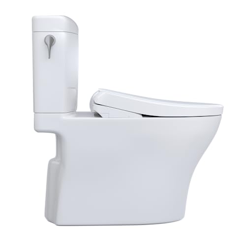 TOTO WASHLET+ Aquia IV Cube Two-Piece Elongated Dual Flush 1.28 and 0.9 GPF Toilet with S7 Contemporary Bidet Seat, Cotton White - MW4364726CEMFGN#01