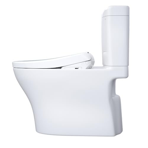 TOTO WASHLET+ Aquia IV Cube Two-Piece Elongated Dual Flush 1.28 and 0.9 GPF Toilet with S7 Contemporary Bidet Seat, Cotton White - MW4364726CEMFGN#01