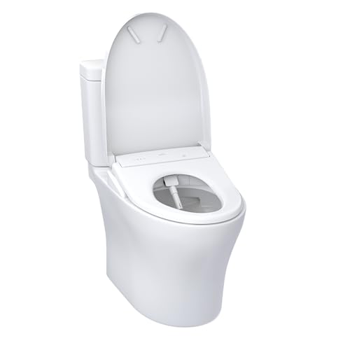 TOTO WASHLET+ Aquia IV Two-Piece Elongated Dual Flush 1.28 and 0.9 GPF Toilet and with Auto Flush S7A Contemporary Bidet Seat, Cotton White - MW4464736CEMGNA#01