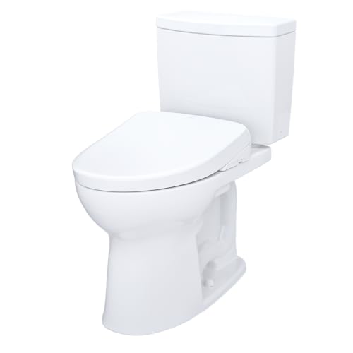 TOTO WASHLET+ Drake II 1G Two-Piece Elongated 1.0 GPF Toilet with Auto Flush WASHLET+ S7 Contemporary Bidet Seat, Cotton White - MW4544726CUFGA#01