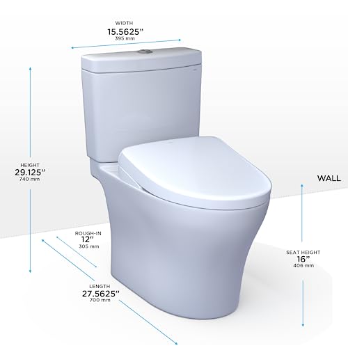 TOTO WASHLET+ Aquia IV Two-Piece Elongated Dual Flush 1.28 and 0.9 GPF Toilet and with Auto Flush S7A Contemporary Bidet Seat, Cotton White - MW4464736CEMGNA#01