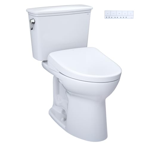 TOTO Drake Transitional WASHLET+ Two-Piece Elongated 1.28 GPF TORNADO FLUSH Toilet and S7A Contemporary Bidet Seat with Auto Flush, Cotton White - MW7864736CEGA#01