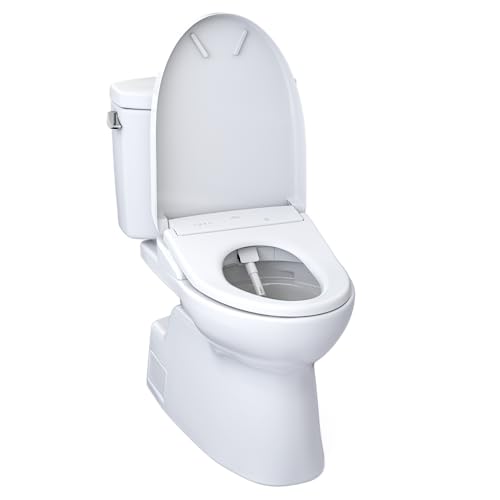 TOTO WASHLET+ Vespin II Two-Piece Elongated 1.28 GPF Toilet and WASHLET+ S7A Contemporary Bidet Seat, Cotton White - MW4744736CEFG#01