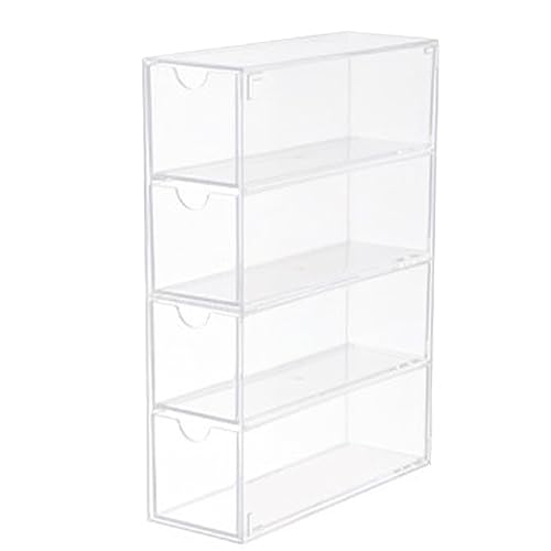 JUOPZKENN Acrylic Eyeglass Storage Box, 4 Drawers Clear Sunglasses Storage Organizer Use Horizontally or Vertically for Eyeglass Cosmetic Jewelry Storage