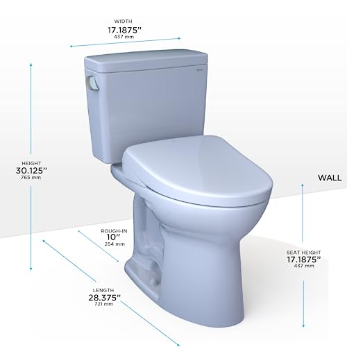 TOTO Drake WASHLET+ Two-Piece Elongated 1.6 GPF Universal Height TORNADO FLUSH Toilet with S7 Contemporary Bidet Seat, 10 Inch Rough-In, Cotton White - MW7764726CSFG.10#01