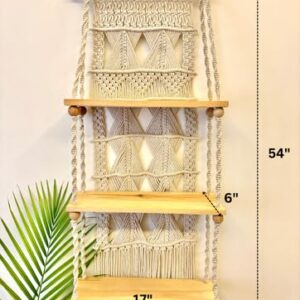 Macrame Wall Hanging Shelf Set, 3 Tier Macrame Wall Hanging Shelf for Wall Decor with Handmade Woven Rope Hanger for Kitchen, Bathroom, Home Storage