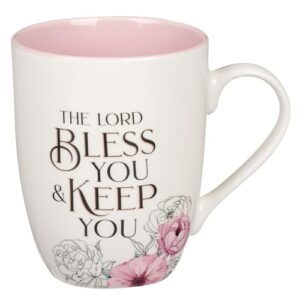 christian art gifts inspirational ceramic coffee & tea scripture mug for women: may the lord bless you encouraging bible verse, microwave & dishwasher safe novelty drinkware, white/pink floral, 12 oz.