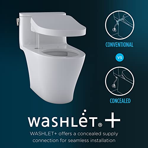 TOTO WASHLET+ Aquia IV Cube Two-Piece Elongated Dual Flush 1.28 and 0.9 GPF Toilet with S7 Contemporary Bidet Seat, Cotton White - MW4364726CEMFGN#01