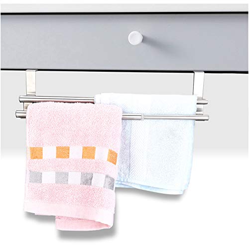 Mxzzand Bathroom Towel Bar Telescopic Towel Holder Rack Sturdy Steel Double Layers Stainless Steel Telescopic Towel Rack Hanger Bathroom Kitchen