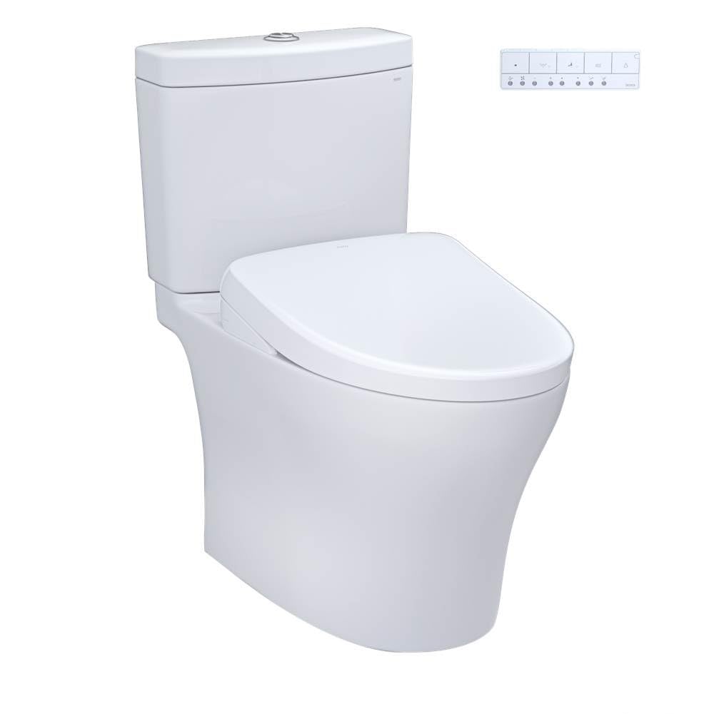 TOTO WASHLET - Aquia IV Two-Piece Elongated Dual Flush 1.28 and 0.9 GPF Toilet with Auto Flush S7A Contemporary Bidet Seat, Cotton White - MW4464736CEMFGNA#01