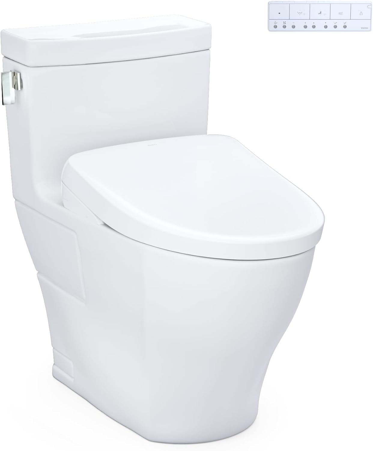 TOTO WASHLET+ Legato One-Piece Elongated 1.28 GPF Toilet and Contemporary WASHLET S7A Contemporary Bidet Seat, Cotton White - MW6244736CEFG#01