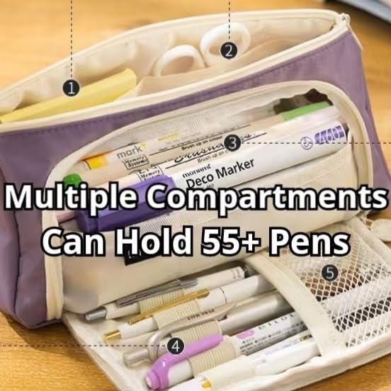 Big Capacity Pencil Case Multiple Compartments Large Pencil Pouch with Opening Front Flap Pen Bag Box Organizer Storage Aesthetic Stationery Cosmetic for Women Office Essentials (Pink)