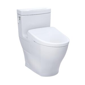 toto® washlet®+ aimes one-piece elongated 1.28 gpf toilet and contemporary washlet s7a contemporary bidet seat, cotton white - mw6264736cefg#01