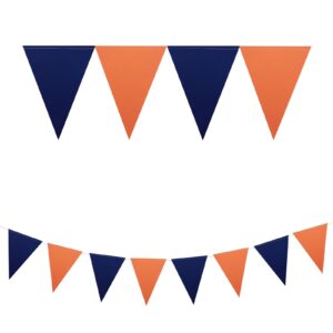 Meetppy 3 Pack Orange and Navy Blue Double Sided Paper Glitter Pennant Banner Paper Triangle Flags Bunting Hanging Decoration for Graduation Birthday Baby Shower