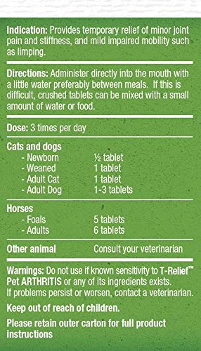 MediNatura T-Relief Pet Arthritis Relief Arnica +12 Powerful Natural Homeopathic Medicines Help Ease Hip & Joint Pain Soreness & Stiffness for Dog & Cat - 90 Tablets (2 Pack)