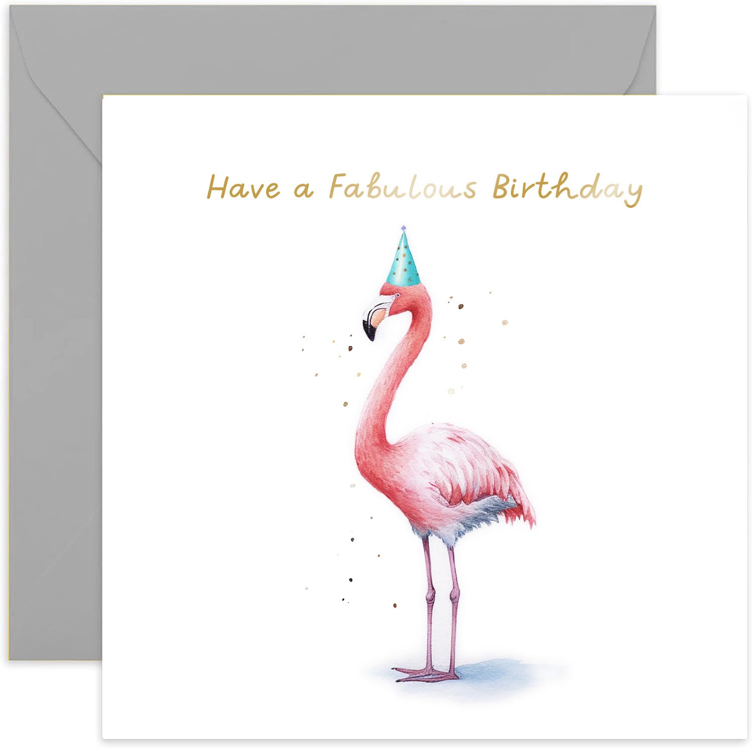 Old English Co. Fabulous Flamingo Birthday Card for Her - Fun Flamingo Party Hat Birthday Card for Mum, Dad, Daughter, Son - Gold Foil Birthday Card for Women and Men | Blank Inside with Envelope