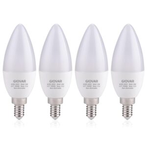 giovar 4pack led celing fan light bulbs 60 watt, daylight 5000k, e12 candelabra bulb base socket, 120v, type b, non-dimmable