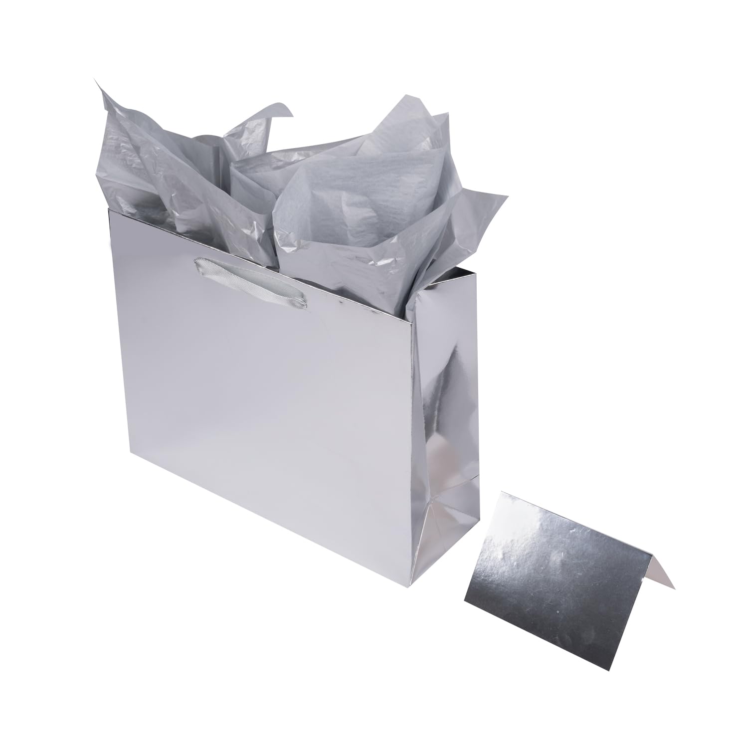 Lyforpyton Large Gift Bags with Tissue Paper 13"x4.3"x10.2" Silver Gift Bags for Father's Day, Birthday Party, Wedding, Baby Shower