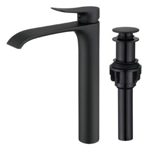 tall vessel sink faucet bathroom waterfall faucet single handle matte black vanity bathroom faucet basin mixer tap with water supply hose and pop up sink drain