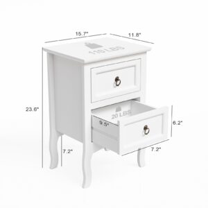 VINGLI White Nightstands Set of 2, Tool-Free Setup Nightstand, 2 Drawer Night Stands for Bedrooms, Easy & Quick Install Small Bedside Tables, Girls Nightstand, Side Table, End Table for Small Spaces