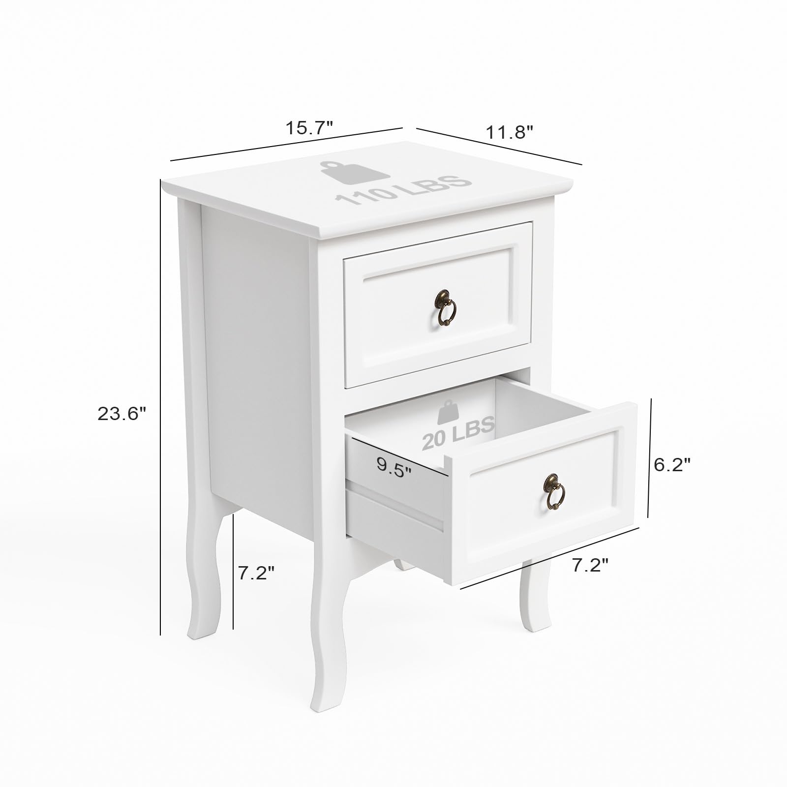 VINGLI White Nightstands Set of 2, Tool-Free Setup Nightstand, 2 Drawer Night Stands for Bedrooms, Easy & Quick Install Small Bedside Tables, Girls Nightstand, Side Table, End Table for Small Spaces