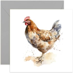 old english co. watercolour hen greeting card for birthday - cute birthday card for mum, nan, sister, her - wildlife art card for thinking of you, thank you, just because | blank inside envelope