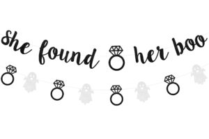 halloween bachelorette party decorations, she found her boo banner, ghost diamond ring garland, halloween bridal shower engagement wedding party supplies