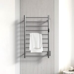 P&Bhusri Heated Towel Rack for Bathroom,Wall Mounted Electric Towel Rack with Timer and LED Indicator, 10-Bar Towel Warmer, Stainless Steel Brushed, Hard-Wired/Plug-in