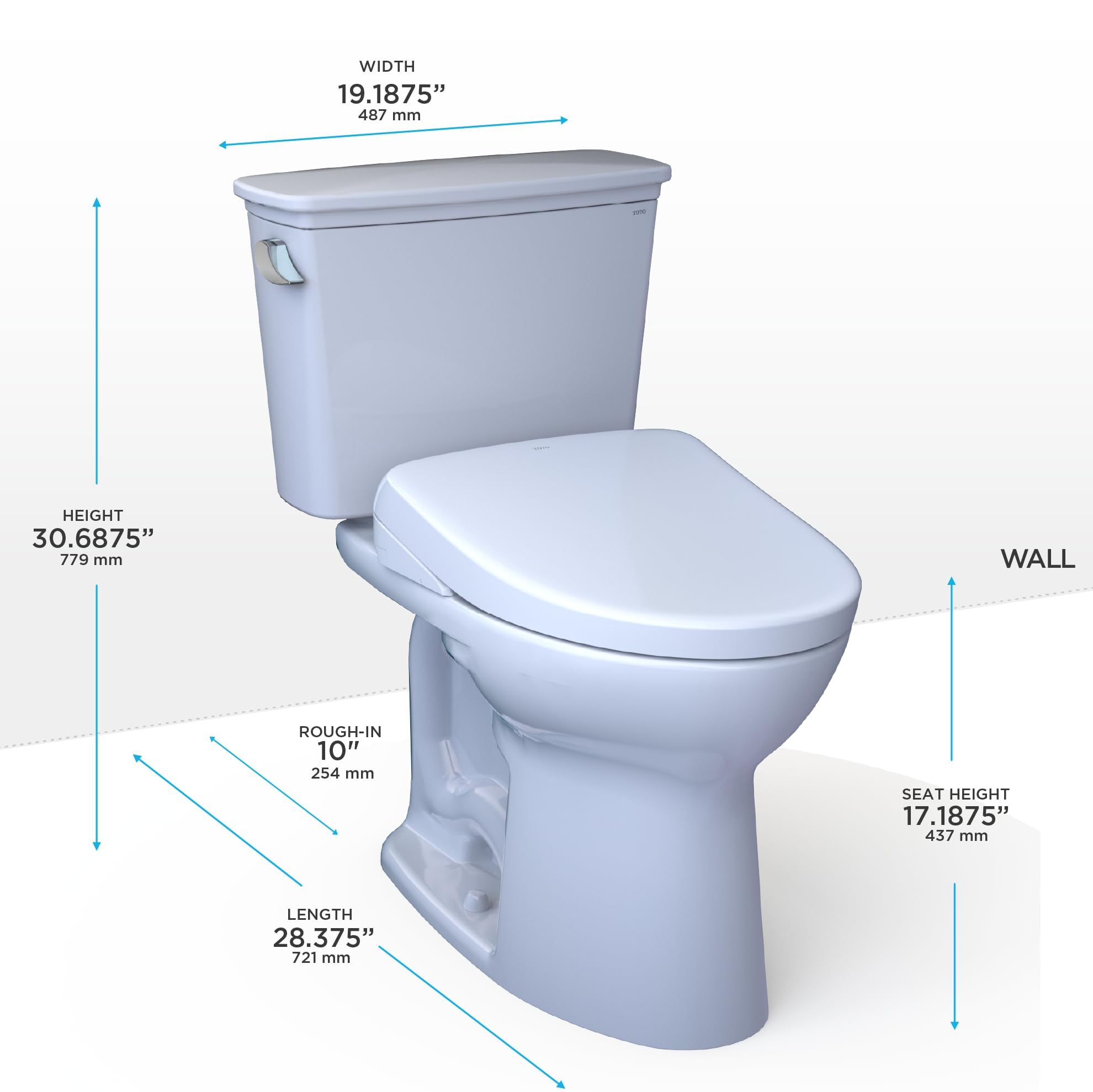 TOTO Drake Transitional WASHLET+ Two-Piece Elongated 1.28 GPF Universal Height TORNADO FLUSH Toilet and S7A Contemporary Bidet Seat with Auto Flush, Cotton White - MW7864736CEFGA.10#01