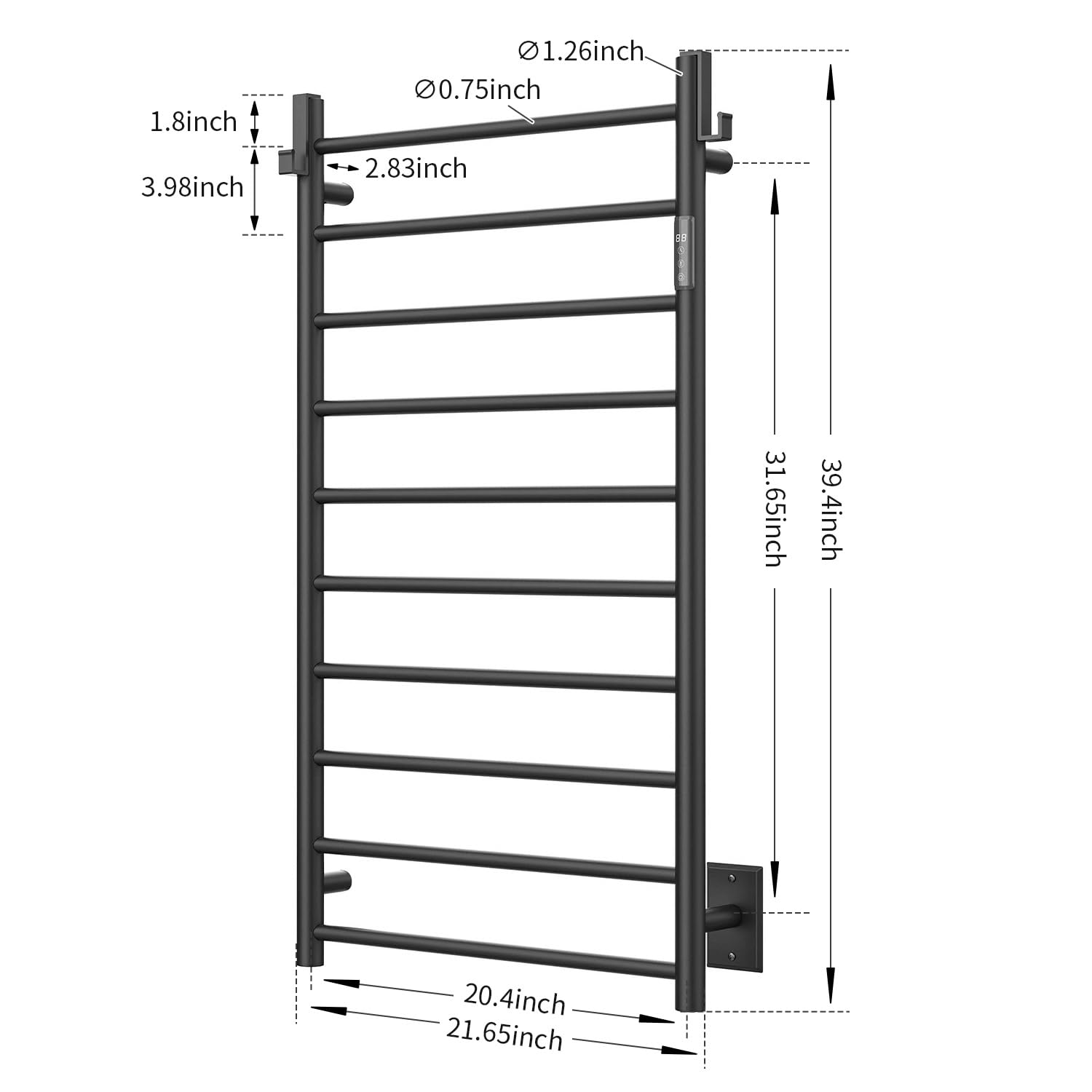 P&Bhusri Heated Towel Rack for Bathroom,Wall Mounted Electric Towel Rack with Timer and LED Indicator, 10-Bar Towel Warmer, Stainless Steel Matte Black, Hard-Wired/Plug-in