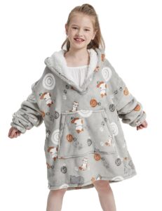 nafleap wearable blanket kids hoodie oversized fleece sherpa christmas sweatshirt gift for girls, animal