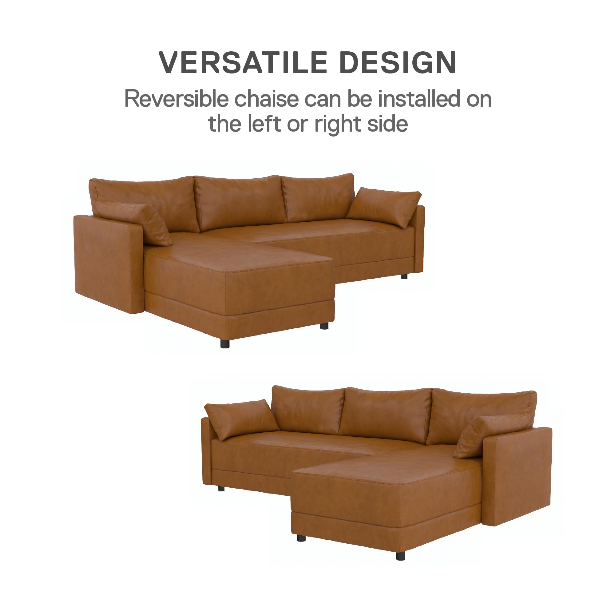 Dorel Living Kindra Deep Seat Sectional Sofa with Reversible Chaise​, Camel