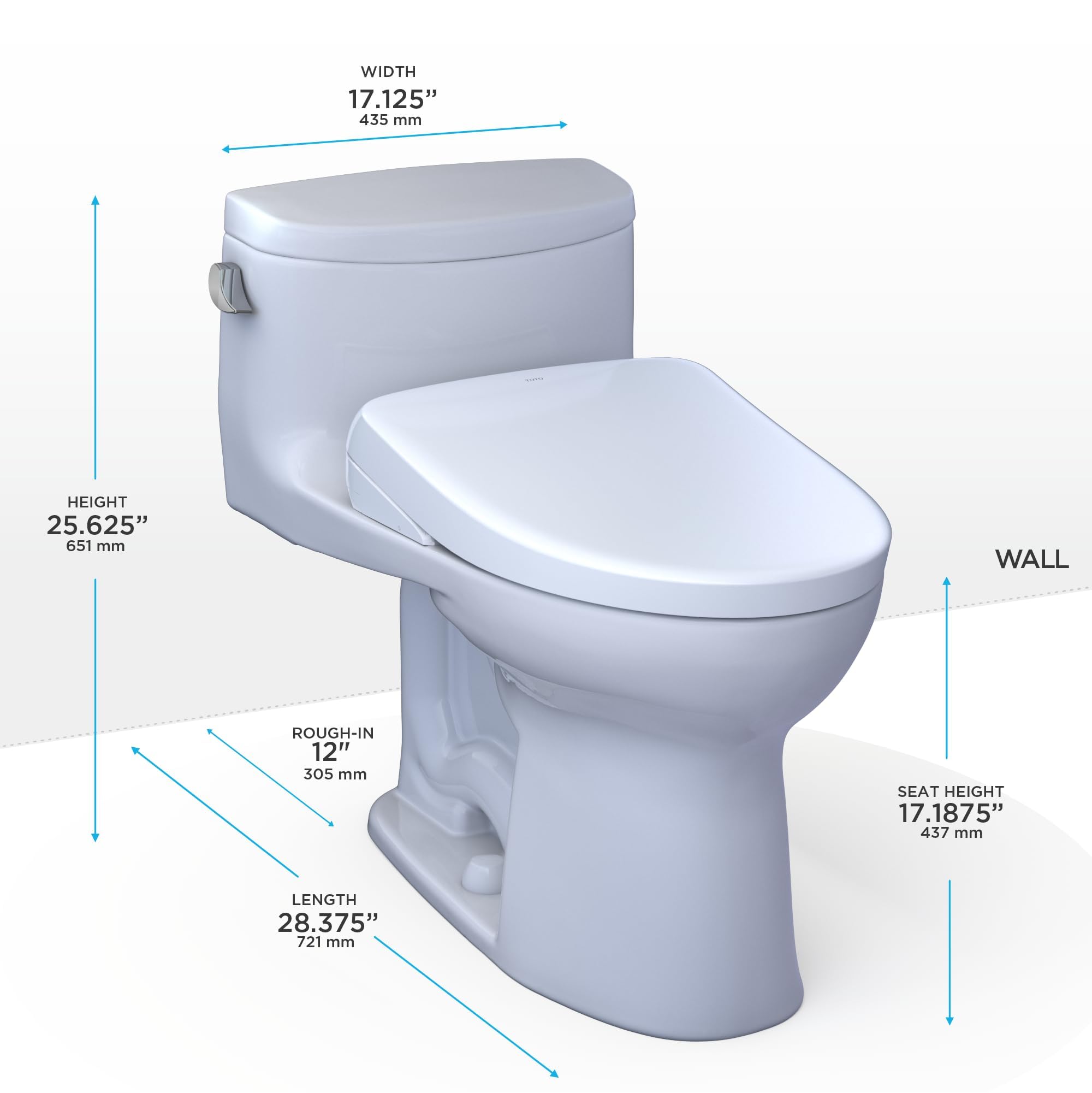 TOTO® WASHLET®+ Supreme® II One-Piece Elongated 1.28 GPF Toilet and WASHLET®+ S7A Contemporary Bidet Seat, Cotton White - MW6344736CEFG#01