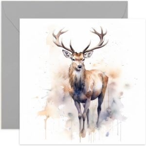 old english co. watercolour stag deer greeting card for birthday - cute birthday card for mum, nan, her - wildlife art card for thinking of you, thank you | blank inside envelope