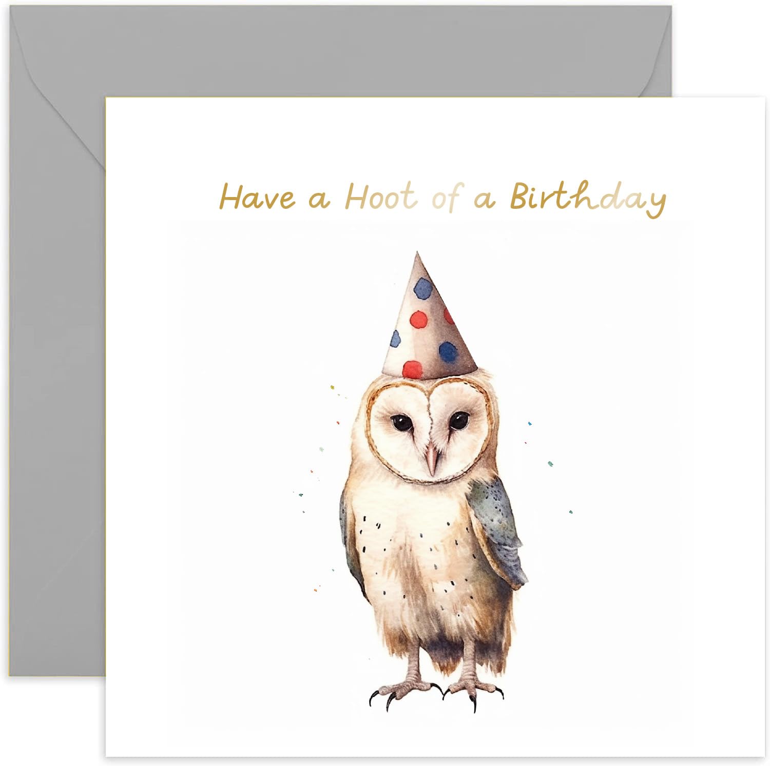 Old English Co. Have A Hoot Birthday Card for Her - Barn Owl Party Hat Birthday Card for Mum, Dad, Daughter, Son - Gold Foil Birthday Card for Women and Men | Blank Inside with Envelope