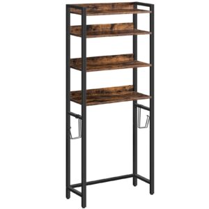 mahancris over the toilet storage rack, 4 tier bathroom organizer over toilet, freestanding space saver toilet stand with 2 hooks, bathroom storage shelf, easy to assemble, rustic brown tshr0401z