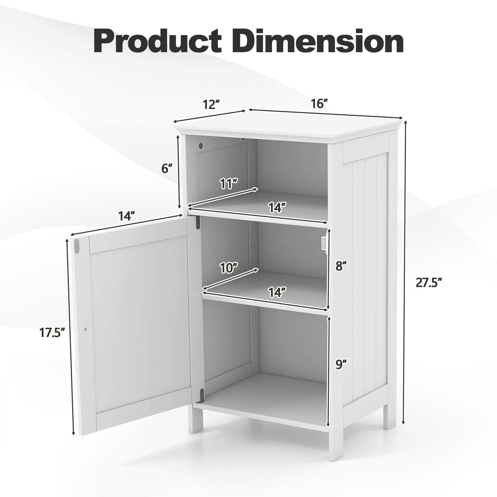 Giantex Bathroom Floor Storage Cabinet - Side Cabinet with Open Compartment, 3-Position Adjustable Shelf, Elevated Base, Freestanding Storage Organizer for Hallway, Living Room, Bedroom (White)