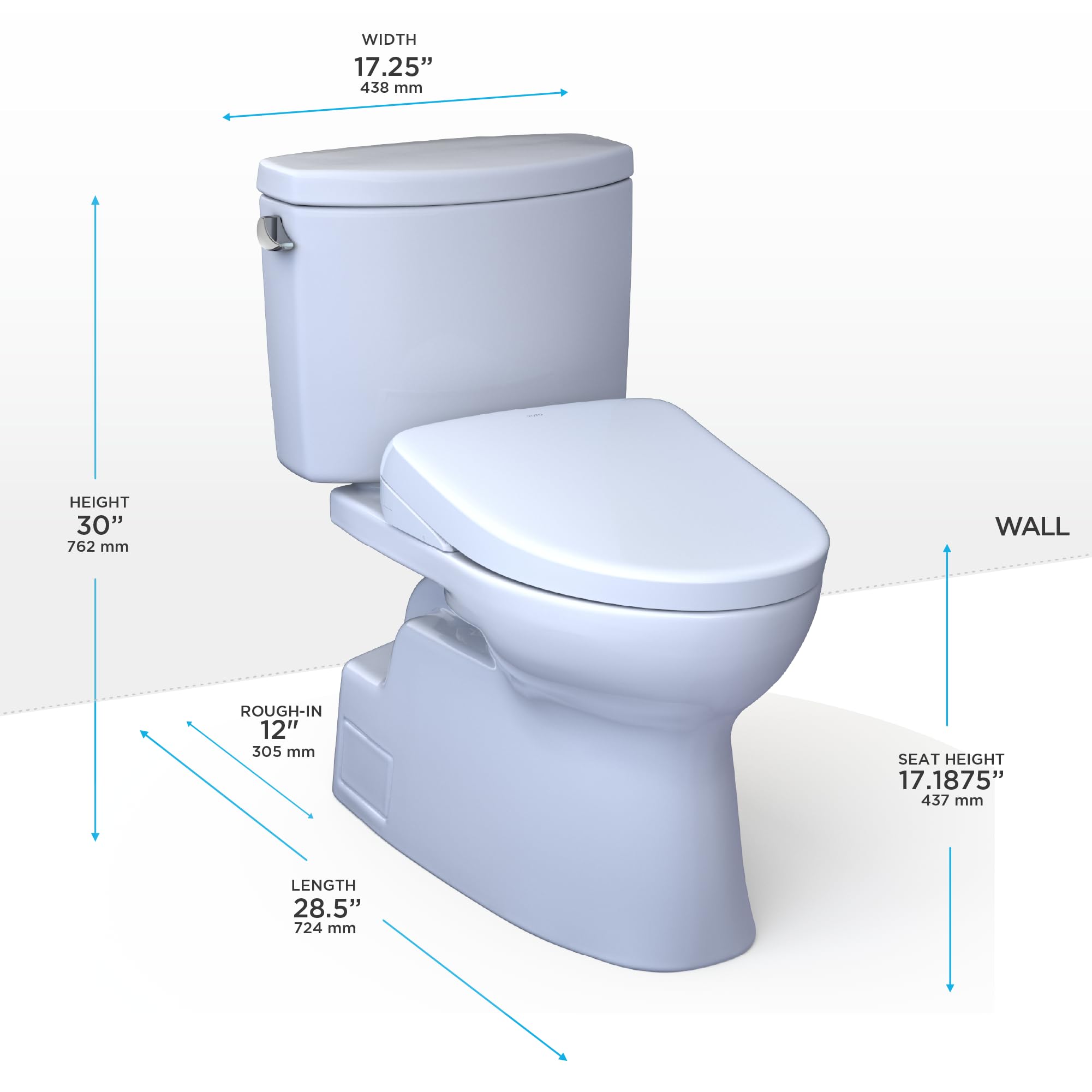 TOTO WASHLET+ Vespin II Two-Piece Elongated 1.28 GPF Toilet and WASHLET+ S7A Contemporary Bidet Seat, Cotton White - MW4744736CEFG#01