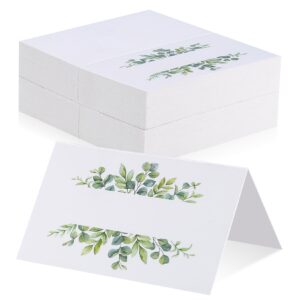 wujiaqiu place cards for table setting, 106 pcs wedding place name cards, blank tent cards, table seating cards with eucalyptus wreath for weddings, banquets, events, table, dinner parties