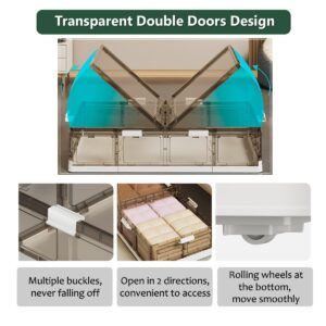 Closet Organizer Under Bed Storage with Wheels-6.1''High Folding Storage Boxes Storage Containers with Lids Stackable Closet Organizers and Storage Bi-directional Door (2 Pack)