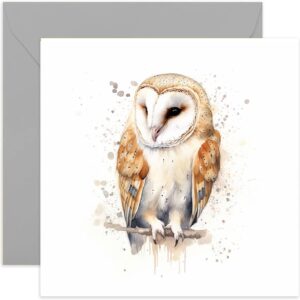 old english co. watercolour barn owl greeting card for birthday - cute birthday card for mum, nan, her - wildlife art card for thinking of you, thank you, just because | blank inside envelope